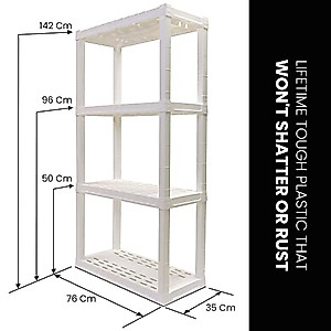 Koolatron Oskar 4-Tier Storage Shelf, Heavy Duty Shelving Unit, 400 lbs(14 x 30 x 57 inches), Multipurpose Organizer for Garage, Laundry Room, Utility Shed, Workshop, Made in North America, White