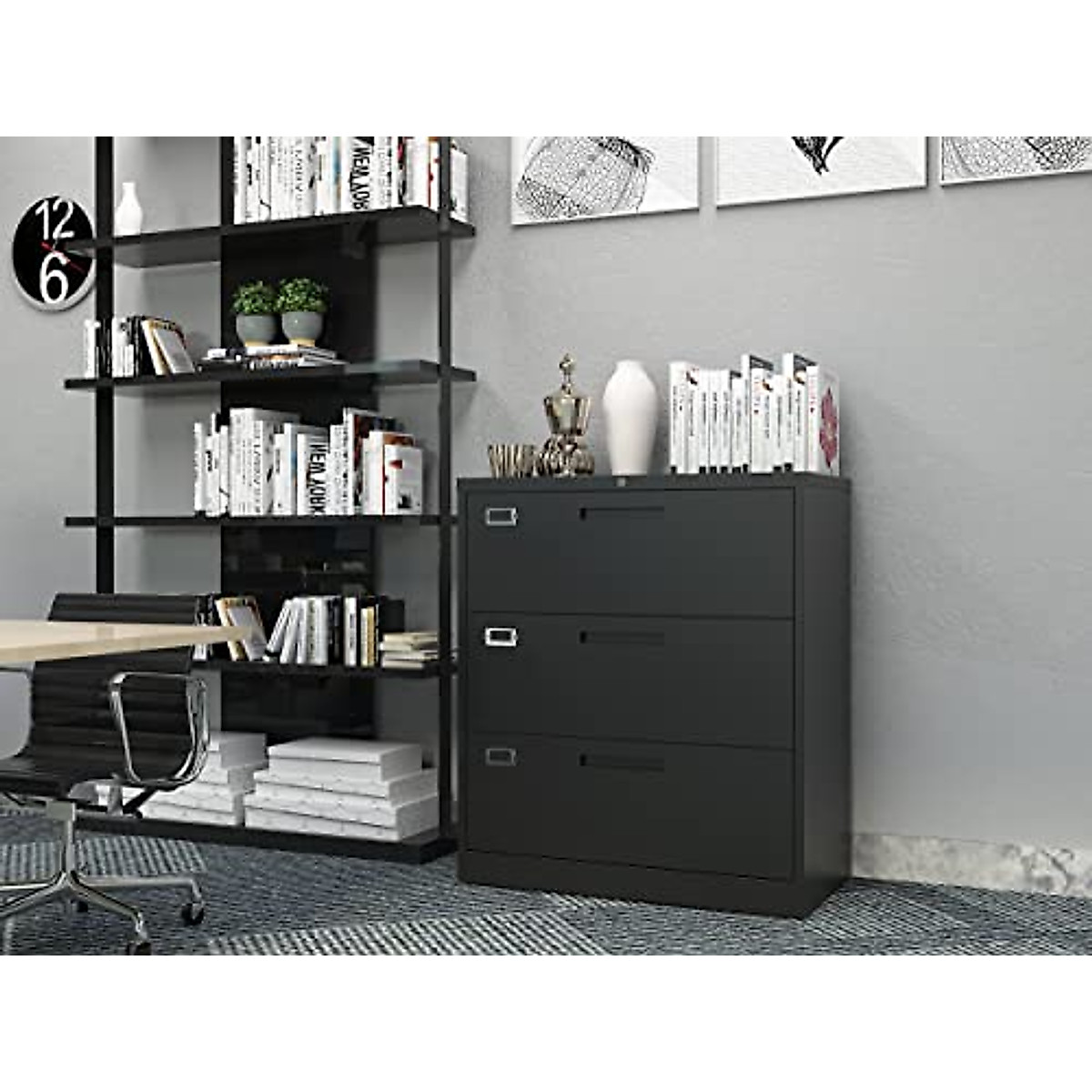 BYNSOE Lateral File Cabinet with Lock,Metal Storage File Cabinet 3 Drawer,Steel Lateral File Cabinet for Legal/Letter A4 Size,Wide File Cabinet for Office Home,Assembly Required
