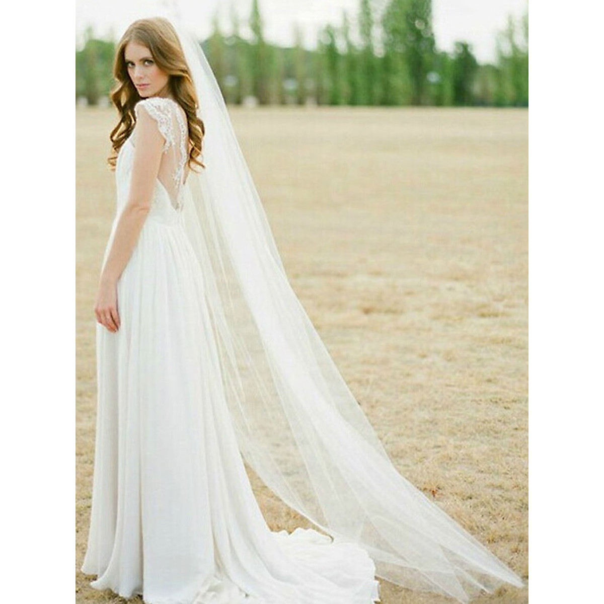 Unsutuo Wedding Veil Comb Bridal Cathedral Veil 1 Tier Drop Veil Wedding Rhinestones Hair Comb for Brides, 118 Inches (Ivory-Raw Cut)