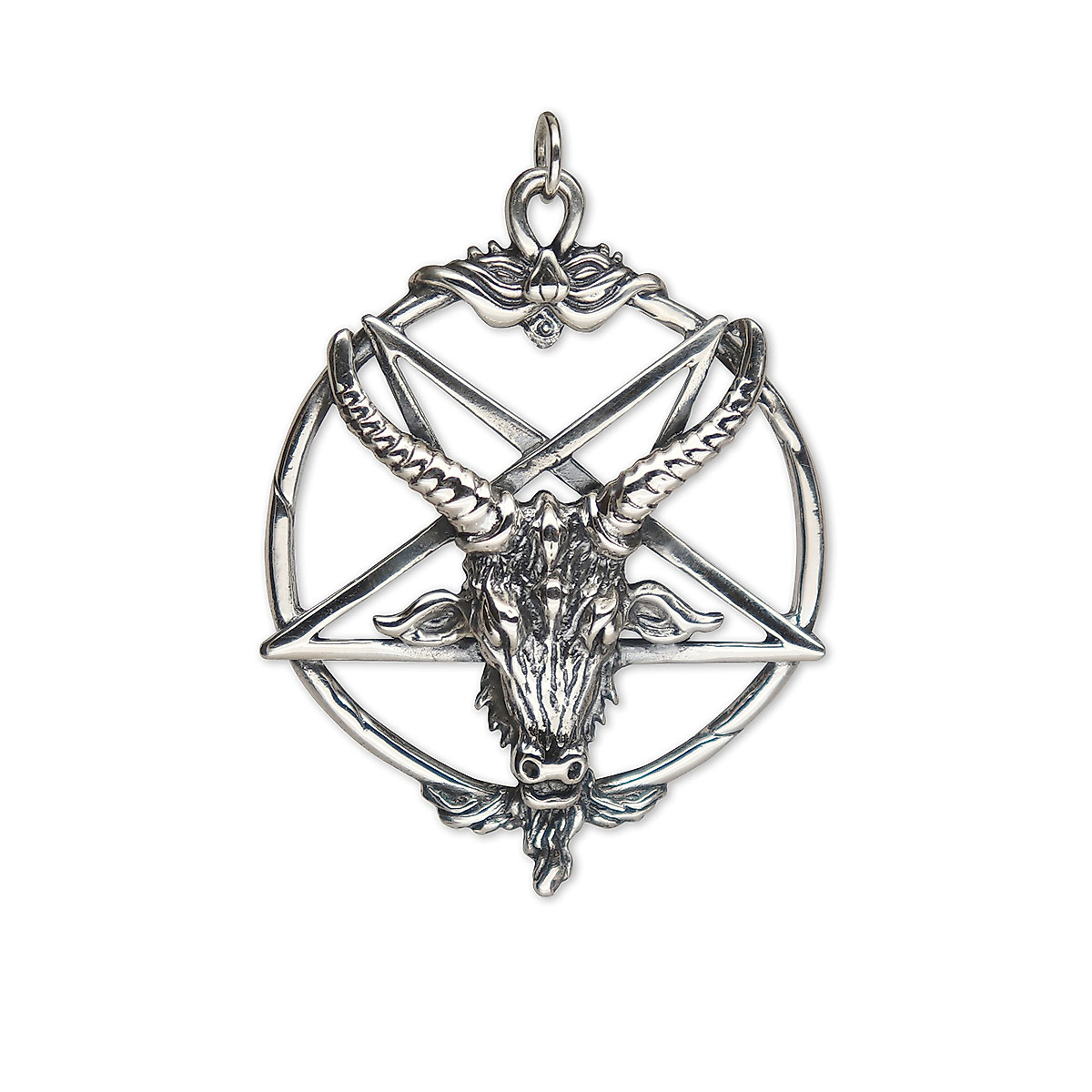 Real Metal Sterling Silver Baphomet Satanic Goat Head Inverted Pentacle Pentagram Pendant