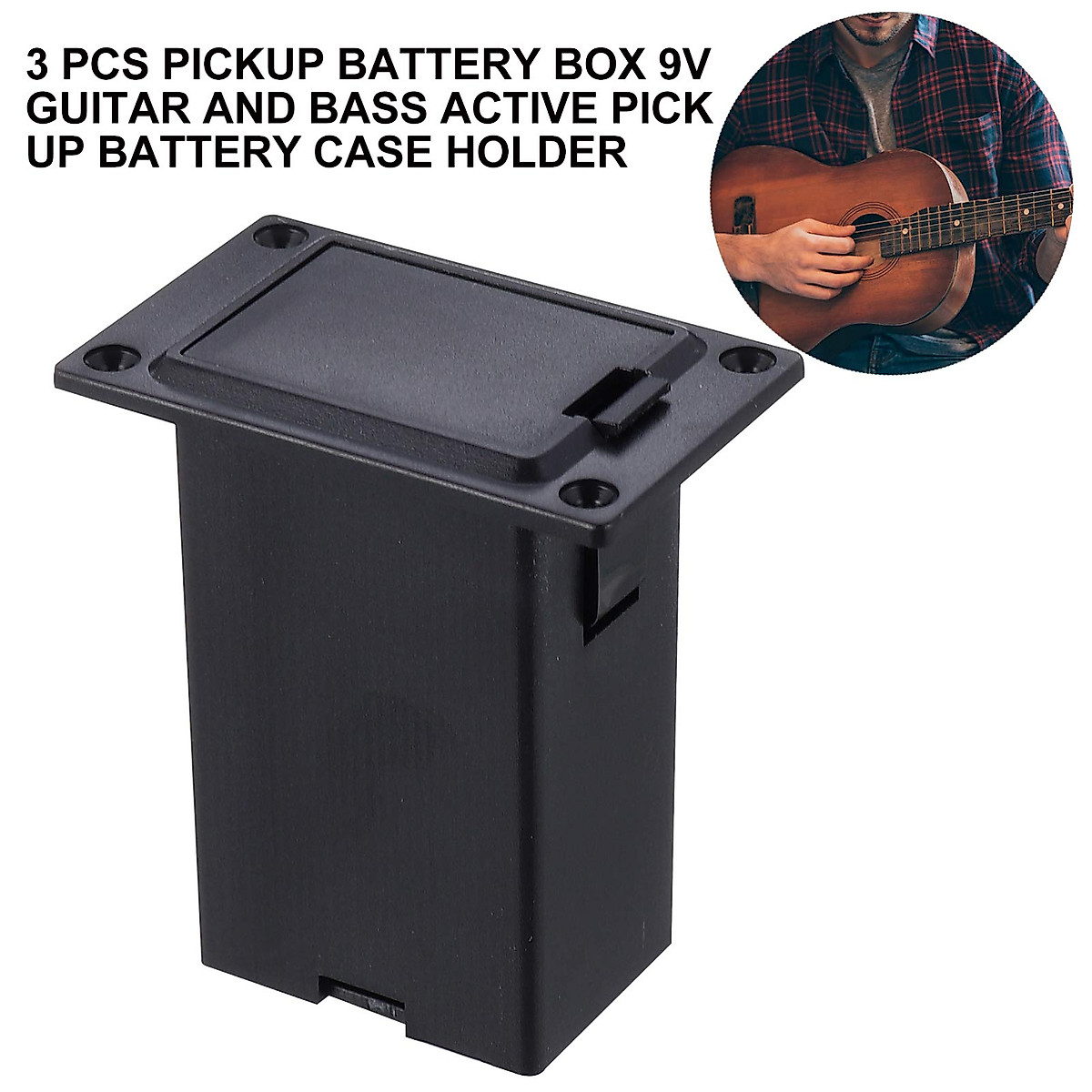 3pcs Pickup Battery Box 9V Plastic Guitar Active Battery Case Holder for Guitar Bass Pickup Replacement Tool (Black)
