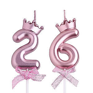 VSHILI 26th 62nd Birthday Candles, Rose Gold 62 26 Year Old Number Birthday Candles, Happy Birthday Party Cake Topper Decoration Gifts for Women Men