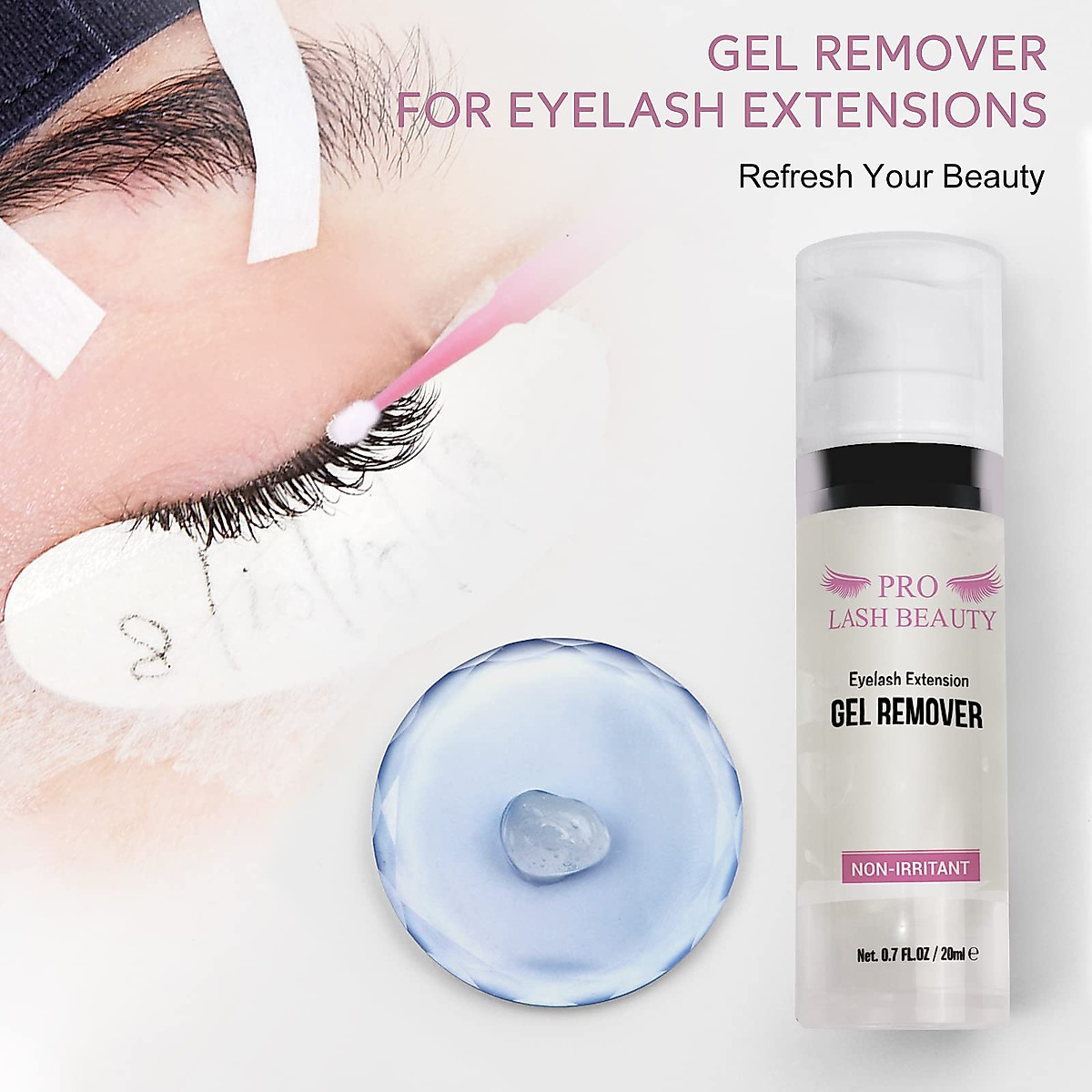 Eyelash Extension Remover, 20ml Lash Remover for Lash Extensions Eyelash Gel Remover Set with Brushes No Irritation Quick Dissolves Less than 60s Eyelash Adhesive Removal No fragrance
