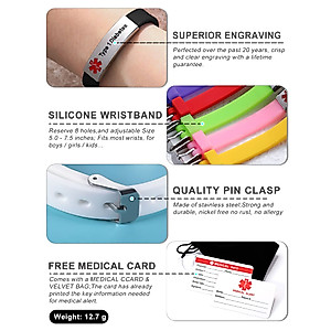 JF.JEWELRY Personalized Medical Alert ID Bracelet | Silicone & Stainless Steel Medical Emergency Bracelet Free Engraved,Adjustable 5.0-7.5 inches