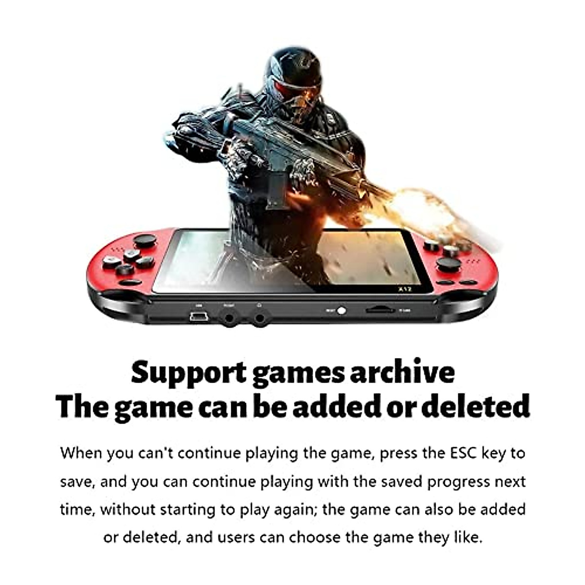 CZT New 5.1-inch Retro Video Game Console Build in 4800 Games of 9 emulators Handheld Portable Game Console Supports MP3/MP4/E-book with Rechargeable Lithium Battery mp3 mp4(Bluered)