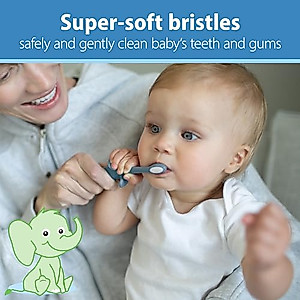 Dr. Brown's Infant-to-Toddler Training Toothbrush Set, Blue Elephant with Fluoride-Free Apple Pear Baby Toothpaste, 0-3 years
