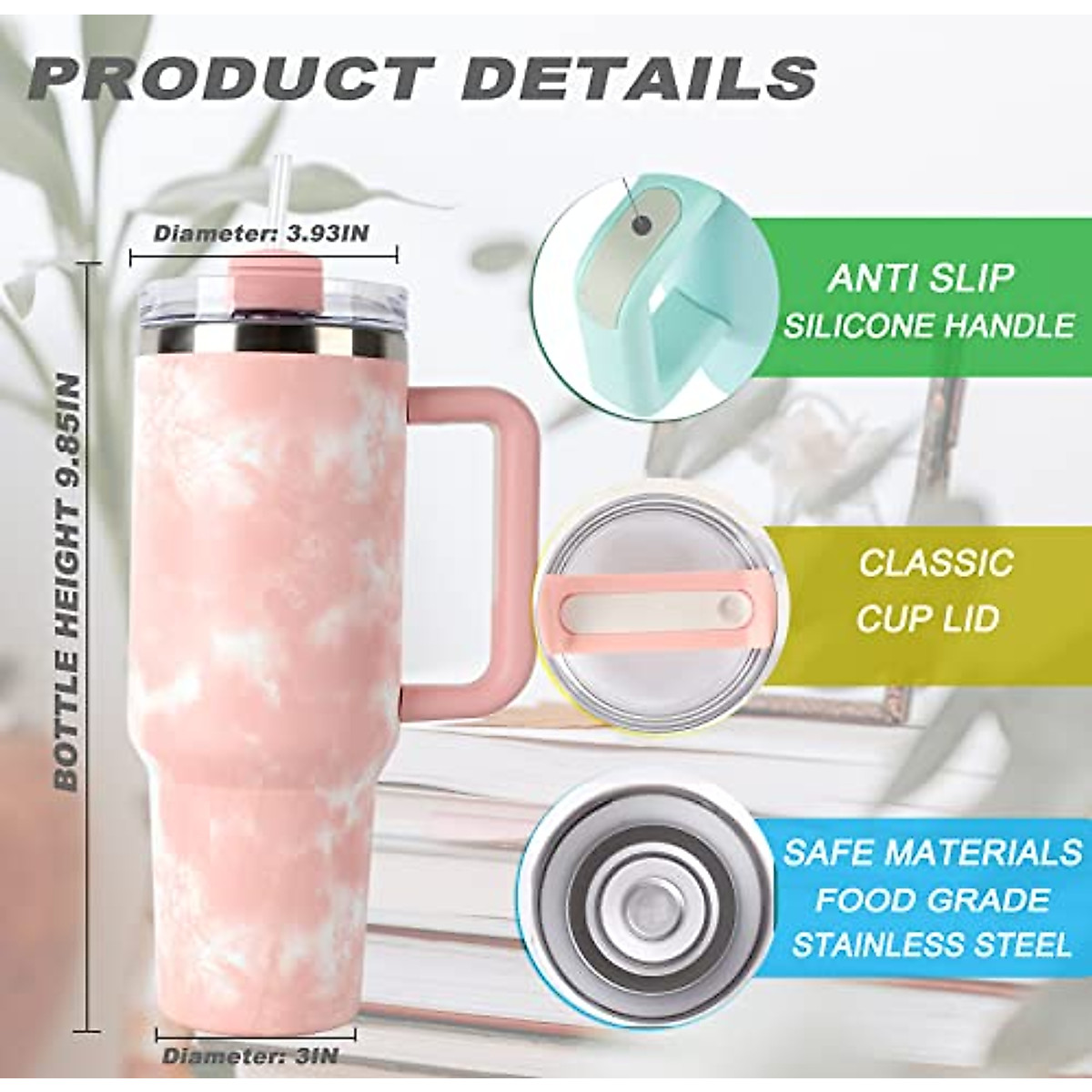 40 oz Tumbler with Handle and Straw Lid,Stainless Steel Travel Mug Water Bottle Cup,Reusable Insulated Vacuum splashproof Cup,for Car,Home,Office,Gifts