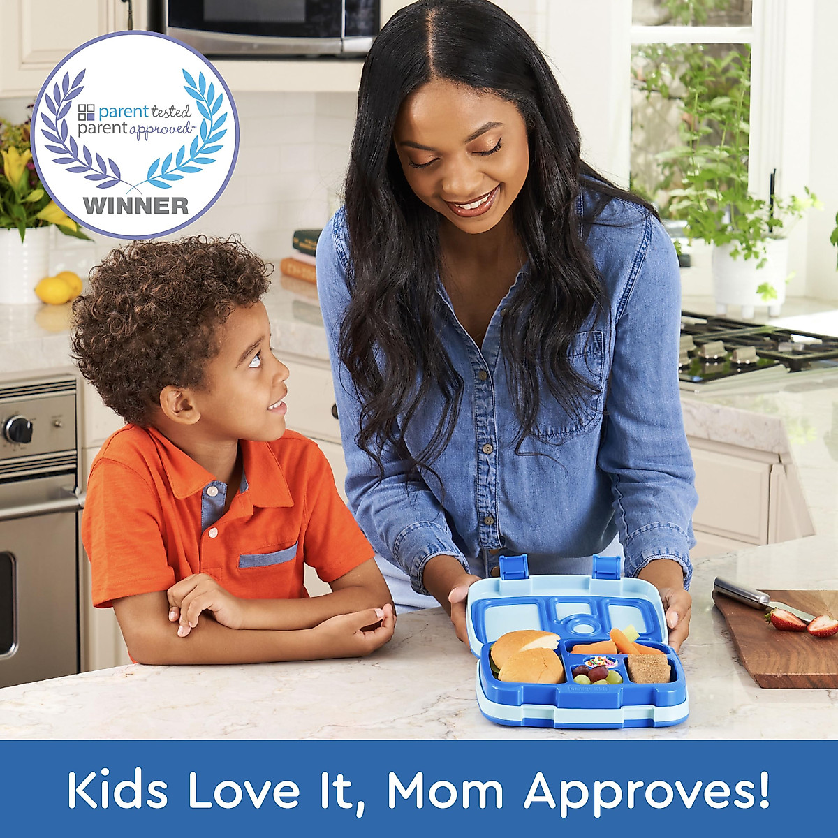 Bentgo® Kids Leak-Proof, 5-Compartment Bento-Style Kids Lunch Box - Ideal Portion Sizes for Ages 3 to 7, BPA-Free, Dishwasher Safe, Food-Safe Materials, 2-Year Warranty (Blue)