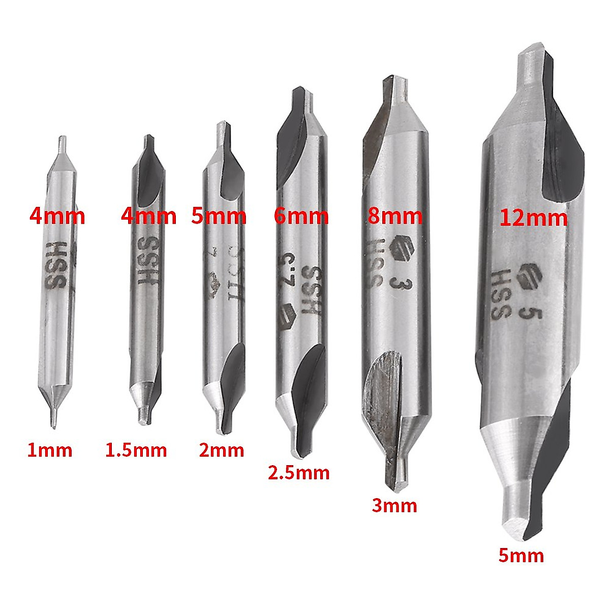 6pcs 1/1.5/2/2.5/3/5mm 60 Degree Triton Stainless HSS Center Drill Bit Set Lathe Mill Combined Centre Drill Countersink for Metal