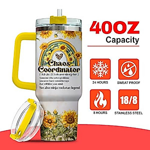UNILYLY Chaos Coordinator Nutrition Facts, Rainbow Leopard Handle Flower Black Floral, Tumbler 40 Oz With Handle Lid And Straw, Chaos Coordinator Gifts, Floral Coffee Hot And Iced