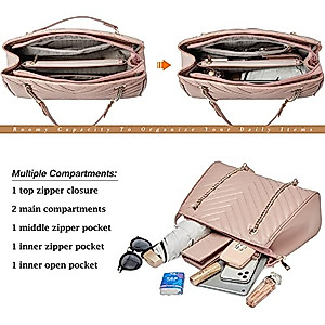 FOXLOVER Geniune Leather Tote Bags for Women, Ladies Medium Designer Shoulder Purse Quilted Handbag with Chain Strap (Apricot)