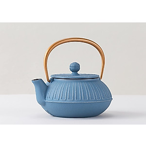 Iwachu 44350 Teapot, Type 5 Chrysanthemum, Silver/Sky Blue, 1.2 gal (0.65 L), Inner Enamel, Nambu Ironware