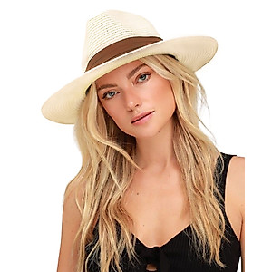 accsa Panama Straw Hat for Women Wide Brim Summer Sun Hat Ladies Straw Hat for Beach UPF 50+