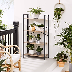 VASAGLE 4-Tier Tall Bookshelf, Bookcase with Steel Frame, Book Shelf for Living Room, Home Office, Study, 11.8 x 25.9 x 47.2 Inches, Industrial Style, Greige and Black ULLS060B02