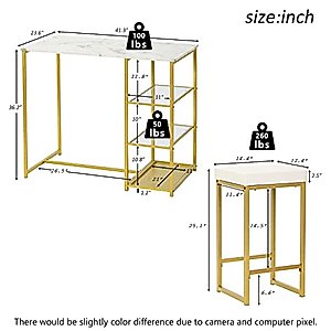 Recaceik 3-Piece Modern Bar Table Set, Pub Table Dining Table Set with Open Storage Shelves, Bar Table and Chairs Set with 2 PU Bar Stools, Counter Height Table Kitchen Table Set for Small Space