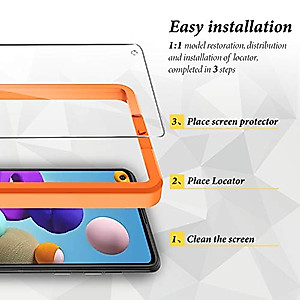 BAZO [2+2 Pack Tempered Glass Screen Protector for Samsung Galaxy A21 and Camera Lens Protector with Easy Installation Frame - Anti-Scratch - Bubble Free -Case Friendly - 9H Hardness - HD Clear