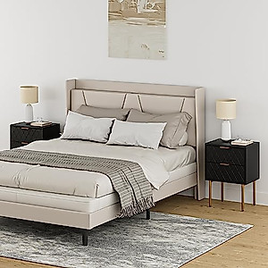 Aobafuir Night Stand, Modern Nightstand with Drawers, End Tables Living Room, Small Gold Side Table for Bedroom, Bedside Furniture (12-Black Diamond, 2 Drawer)