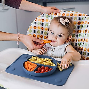 BABELIO Baby Plates with Suction, Silicone Suction Plate for Toddlers & Babies, Divided Dishes | Placemat Plate Design | 100% Silicone | BPA Free | Dishwasher Safe (Lilac Grey)