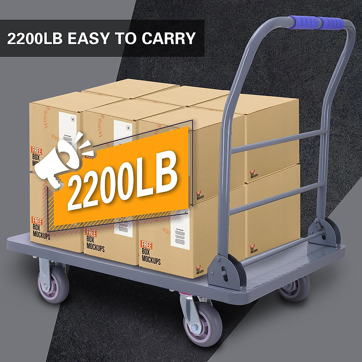 Heavy Duty Metal Platform Truck Cart,Flatbed Cart with TPR Rubber Wheels,2200LBS Capacity Steel Platform Cart,Flat Bed Carts with Wheels and Folding Handle,36"x24"Large Flatbed