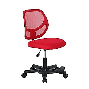 Amazon Basics Kids Adjustable Mesh Low-Back Swivel Study Desk Chair with Footrest, Red
