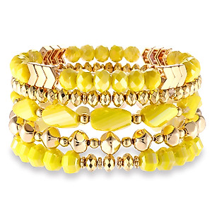 MOLOCH Beaded Bracelet For Woman -Multiple Stackable Layered Bracelets-Rainbow Elastic Stretchy Bracelet- Boho y2k Bracelet-Surfer Beach Bracelet (yellow)