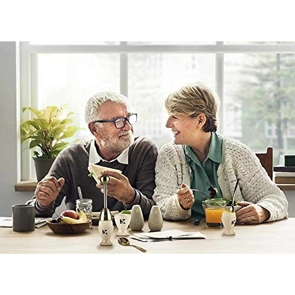 Elegant Egg Cups & Cracker Set | Set of 4 Ceramic Egg Holders + 4 SS Spoons + 1 Egg Topper-Vibration Tool Opener For Hard & Soft Boiled Egg, Multipurpose Mini Dishes- With Bonus! Beautiful Storage Box