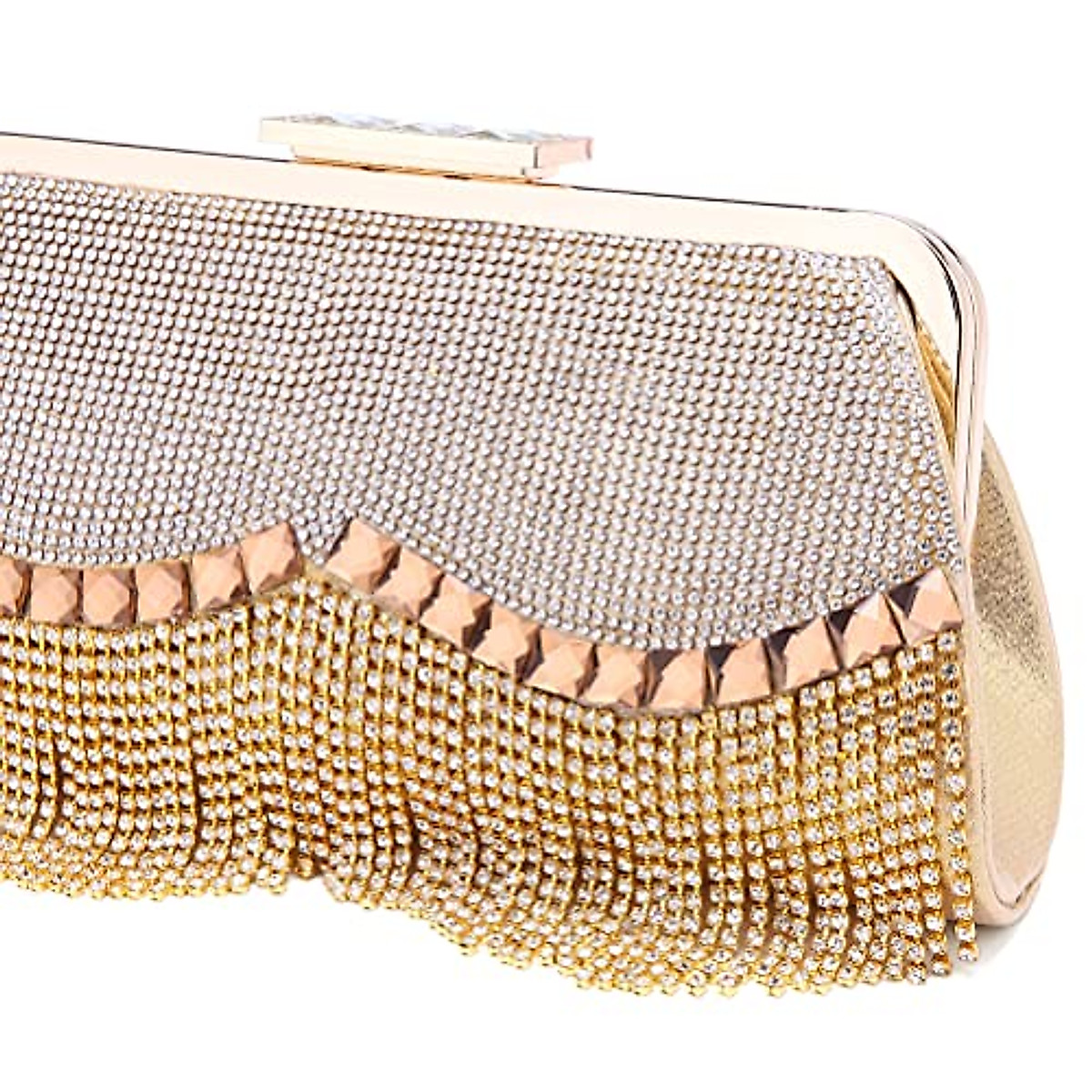 Women's Evening Bag for Dinner Night Clutch Purse Handbag with Rhinestone Tassels Gold