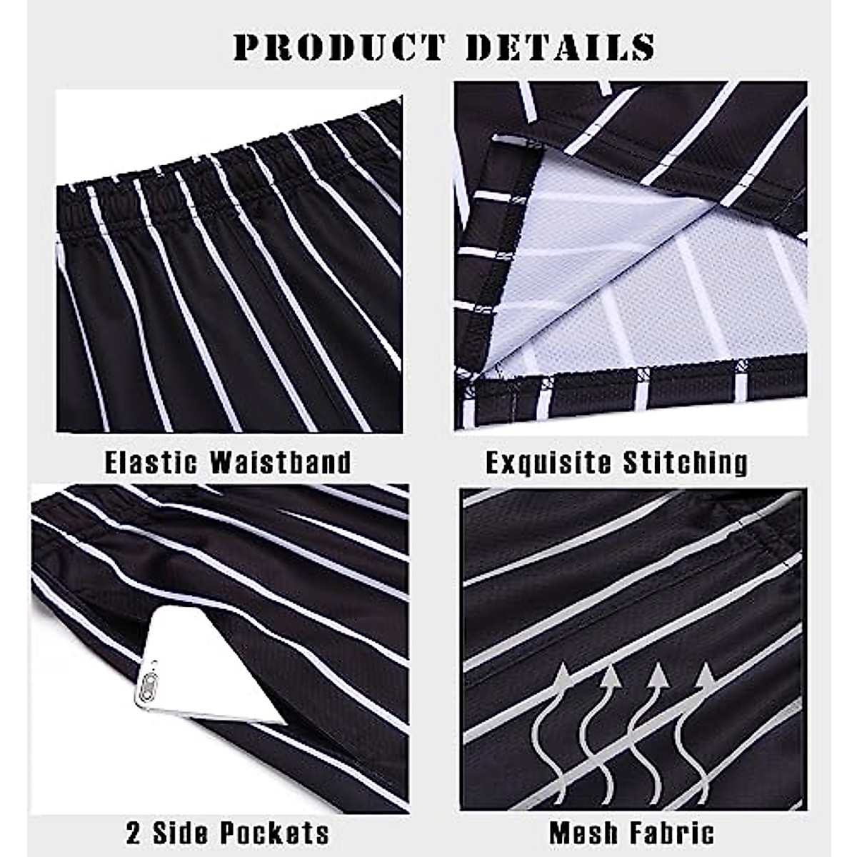 COOFANDY Men's Short Running Shorts 3 Pack Quick Dry Athletic Workout Gym Shorts with Pockets,Black & White Stripe/Navy Blue/Grey,Large