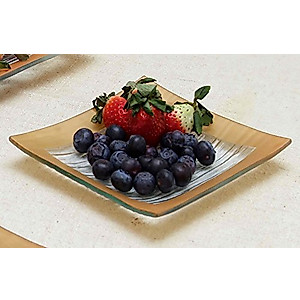 GAC Elegant Designed Square Tempered Glass Dessert Plates Set of 4 – Break and Chip Resistant - Oven Proof - Microwave Safe - Dishwasher Safe 6 Inch