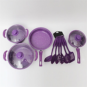 13 Piece Non Stick Pots and Pans Set with Lids, Kitchen Kitchenware Cooking Pots & Pans Kits, Complete Cookware Set for Kitchen,Dishwasher/Oven Safe, Non Toxic,Purple