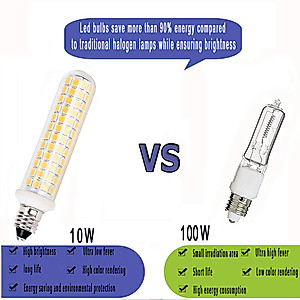 New Upgrade -E11 led Bulb,125 LEDs 100W 120W Halogen Bulbs Equivalent, 10w 1100lm, E11 Mini Candelabra Base Warm White 3000k,AC 110V/130V,JD T3 T4 Bulb (2 Packs)