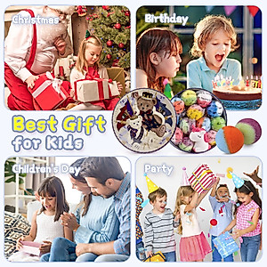 Bath Bombs for Kids,12pcs+1 Squeak toy Bath Bombs with Surprise Crystal Toys Inside, Handmade Natural and Organic Bubble Bath Bombs with Gift Tin Box, Birthday Christmas Easter Gift for Girls and Boys