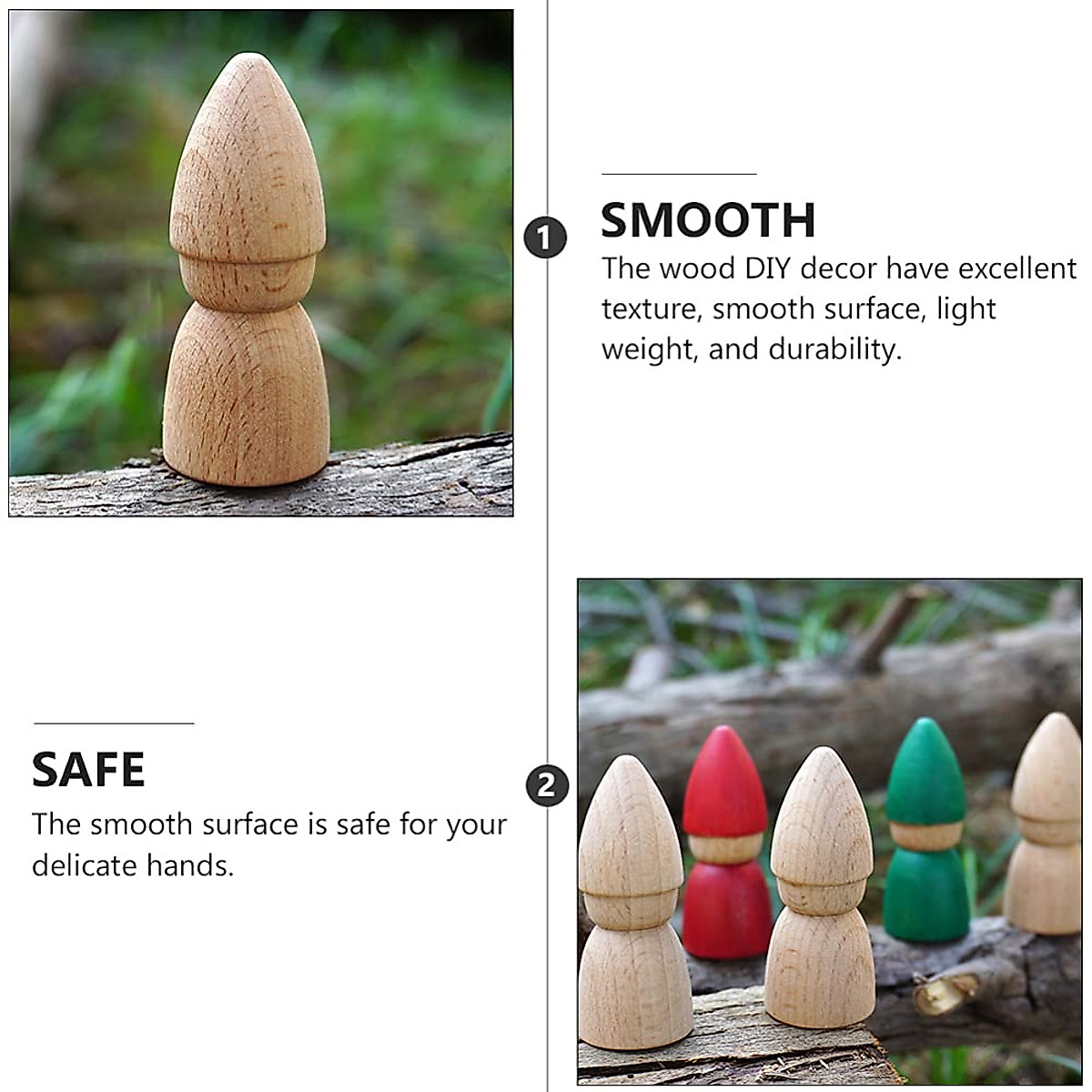 rosenice 6pcs Wooden Gnome Peg Doll Unfinished Wooden Peg People Figures Mini Peg Doll Bodies DIY Painting Puppets for Arts and Crafts Projects Role Play Game Beige