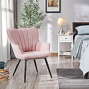 Yaheetech Accent Chair, Modern and Elegant Armchair, Linen Fabric Living Room Chair with Mental Legs and High Back for Living Room Bedroom Office Waiting Room, Pink