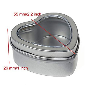 NUOMI 12 Pcs Heart Shaped Tinplate Boxes with Clear Lids Mini Empty Storage Tin Cases for Candy, Candle, Chotolate, Beads, Party Favors, Crafts, 2 oz