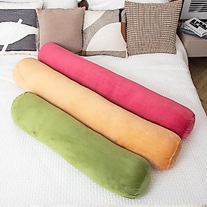 1 MIDDLE ONE Bolster Pillow for Bed, Long Round Body Pillow for Adults with Removable Velvet Cover, Decorative Tube Roll Cylinder Pillow, 47 x 7.87 Inch, Green