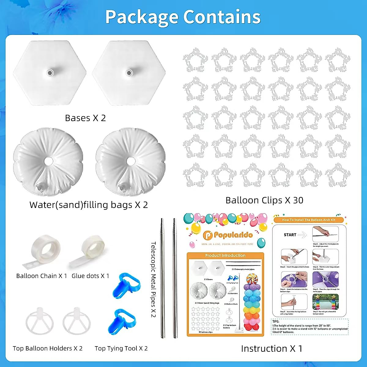 Balloon Stand Set of 2, 7ft Adjustable Metal Balloon column Stand kit for Birthday, Wedding, Baby Shower, and Graduation Party