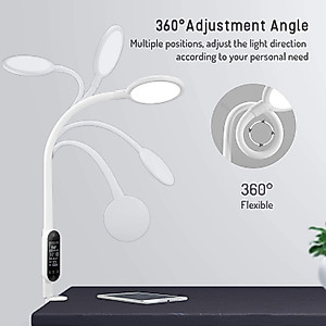 CELYST 15W LED Desk Lamp with Clamp, Date, Calendar, Touch Panel, 28.3 Long Arm Flexible Desk Light for Video Conferencing, Architect/Task/Drafting Light, 3 Color Modes, 15 Brightness Dimmable, White