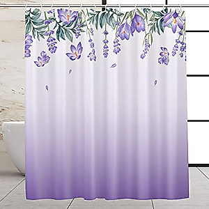 VEGA U Lavender Floral Shower Curtain for Bathroom, Botanic Flower Bath Decor with 12 Hooks, 72x72 Inch