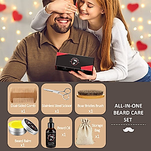 Valentines Gifts for Him, Beard Growth and Grooming Kit w/Beard Oil Beard Balm Beard Brush Beard Comb Beard Scissor, Mens Valentines Gifts, Birthday Gifts for Men Dad Husband Boyfriend Brother Son