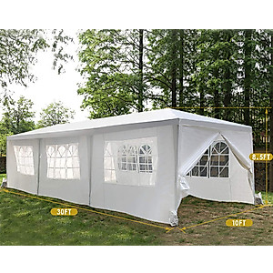 Gazebo Tent 10'x30' Canopy Tent Outdoor Gazebo Canopy Wedding Party Tent with 8 Removable Side Walls, White (10x30ft 8 Removable Sidewalls)