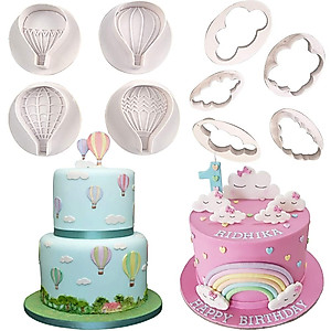 Fewo Set of 9 Hot Air Balloons Cloud Plastic Fondant Cutting Mold Grass Sheep Biscuits Gum Paste Sugar Craft Cookie Cutter Baby Shower Party Cake Cupcake Decorating Tools