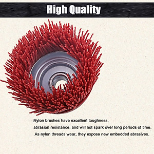 WENORA 4 Inch Nylon Cup Brush for Angle Grinder, Abrasive Filament Cup Brush, Nylon Wheel Brush for Grinder, 5/8" 11 Thread, 1/4" Drill Arbor