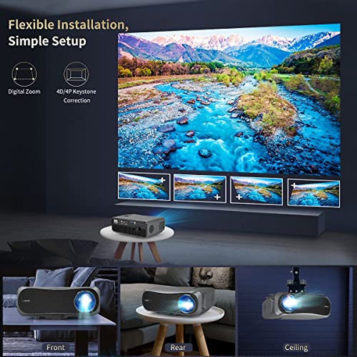 1080P Native 5G WiFi Projector with Bluetooth AI Android 4K Supported 10,000Lumen Ultra HD Smart Projectors Wireless Phone Cast Outdoor/Home Theater System 2G+16G
