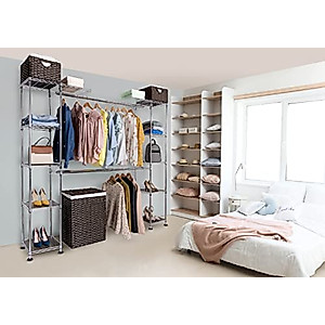 Seville Classics Closet Garment Organizer with Metal Hanging Rod Wardrobe Storage System w/Steel Shelves for Clothes, Shirts, Jackets, Coats, Blankets, Shoes, 58" to 83" W x 14" D x 72"