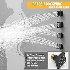 BESy 12 Inch Rain Shower Head System 4 Full Body Jets Set, Wall Mounted High Pressure Rainfall Shower Faucet Fixtures Combo with 2 in 1 Handheld Sprayer Hand Showerhead for Bathroom, Matte Black