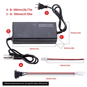 MWMNUN 36V 1.5A Battery Charger (3-Pin XLR Connector) and XLR Charging Port Socket for Razor Crazy Cart XL, X-600 - W15128190014, Schwinn S1000, S600, Ezip E1000, MX650, Currie