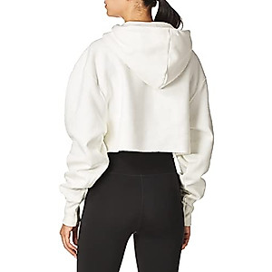 Champion womens Reverse Weave Cropped Cut-off Hoodie, Left Chest C Hooded Sweatshirt, White-549302, Medium US