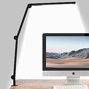 Desk Lamp with Clamp Eye-Care Swing Arm Desk Lamp Stepless Dimming Adjustable Color Temperature Modern Architect Lamp with Memory Timing Function for Study