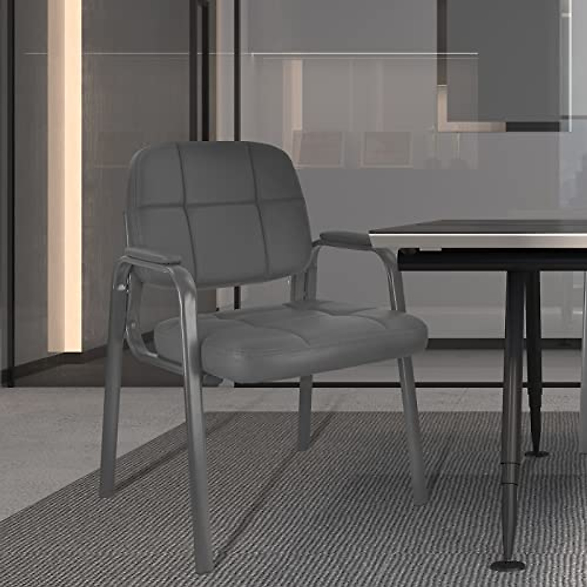 CLATINA Waiting Room Guest Chair with Bonded Leather Padded Arm Rest for Office Reception and Conference Desk Black (Grey 4 Pack)